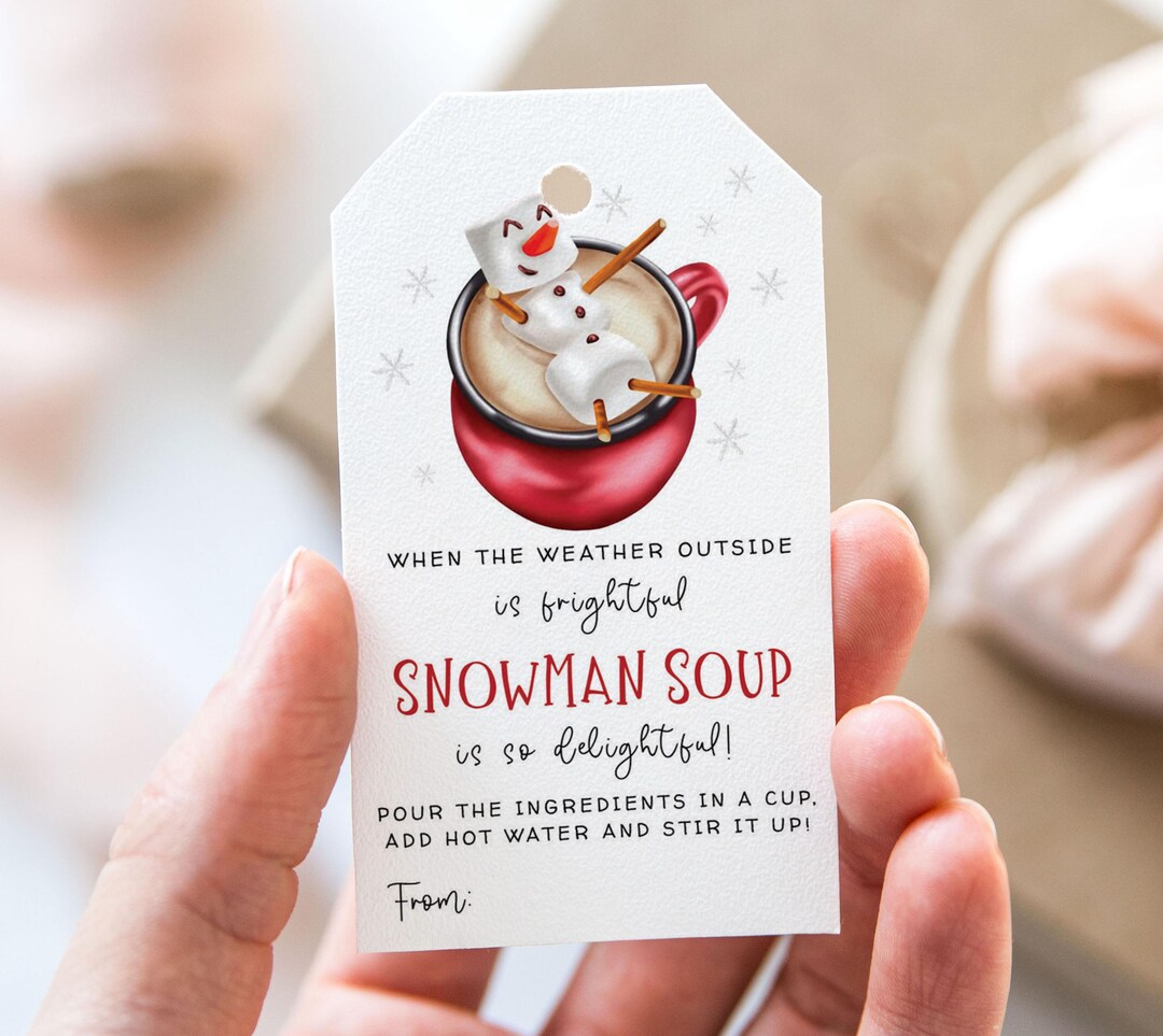 Snowman Soup Hot Chocolate Tag, Hot Cocoa Bomb Instructions, Printable ...