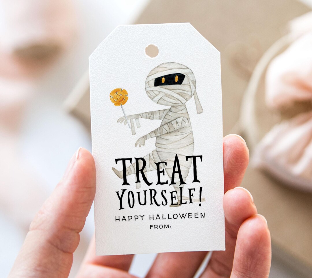 Treat Yourself Halloween Tag, Printable Happy Halloween Favor Tags ...