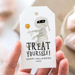 Treat Yourself Halloween Tag, Printable Happy Halloween Favor Tags ...