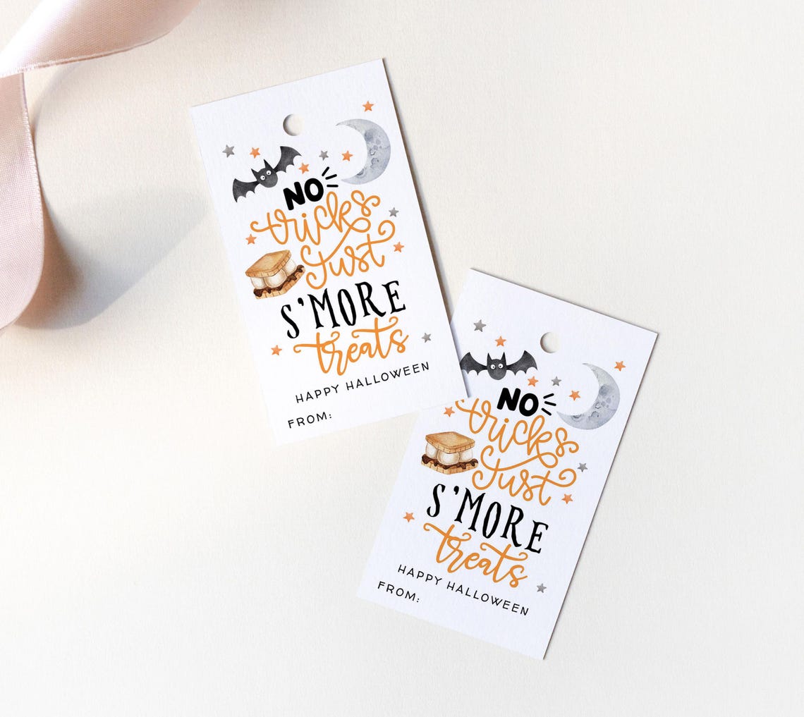 No Tricks Just S'more Treats Tag, Printable Happy Halloween Favor Tags ...