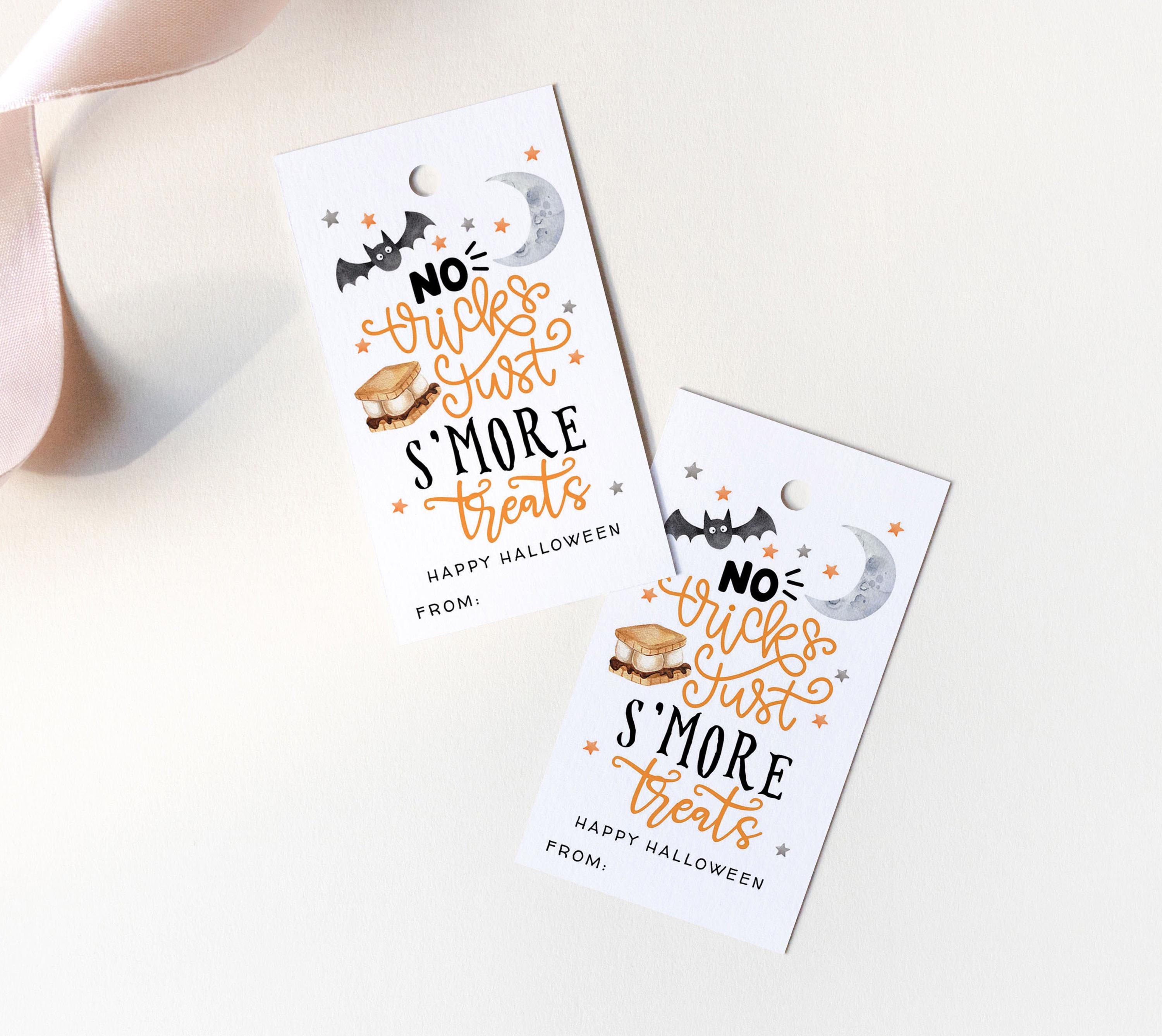 No Tricks Just S'more Treats Tag, Printable Happy Halloween Favor Tags ...