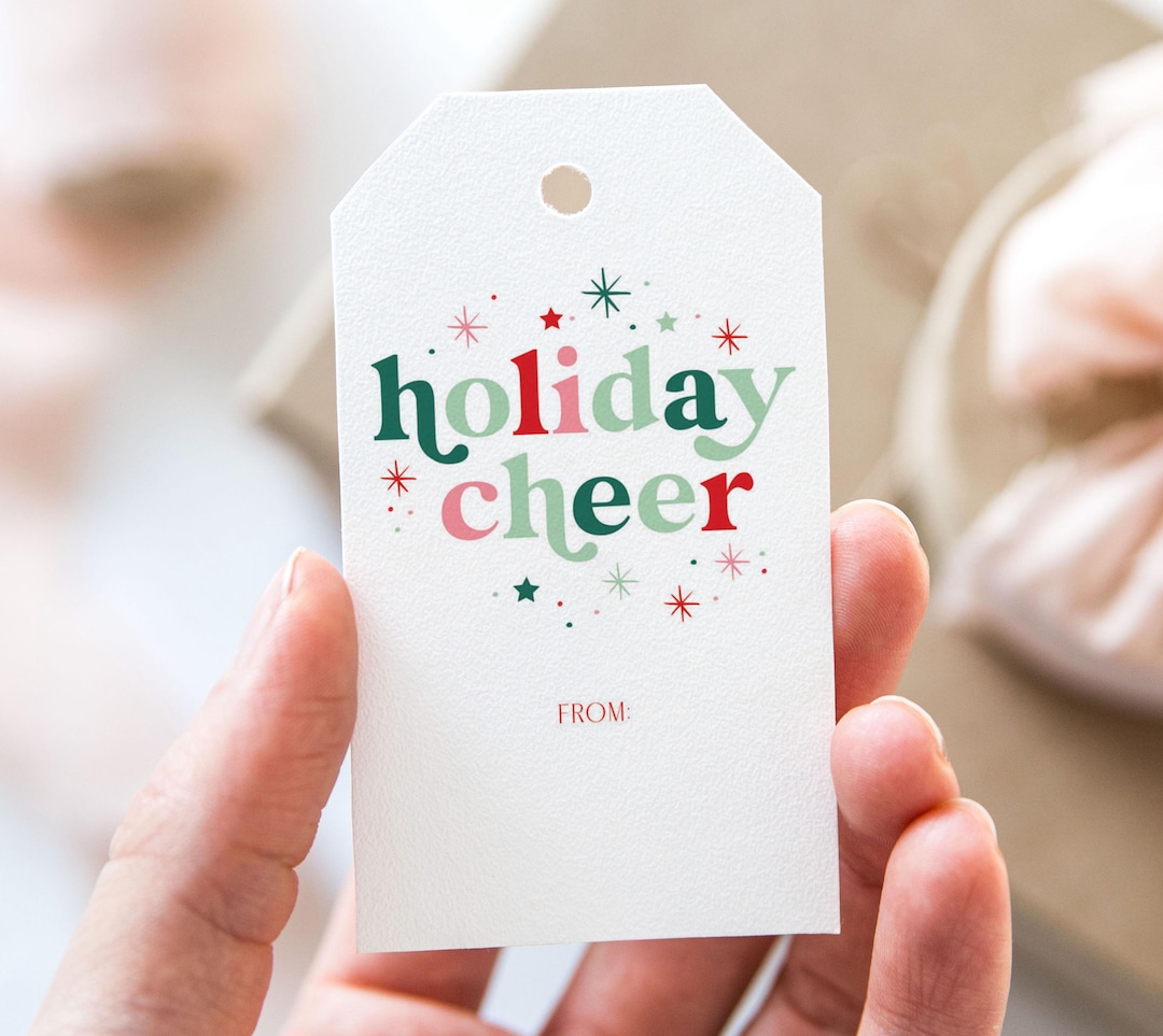Holiday Cheer Tag, Printable Merry Christmas Favor Tags, Christmas ...