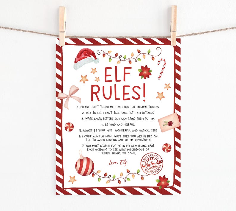 Christmas Elf Magic Rules for Kids Sign, Elf Rules to Follow Table Sign ...