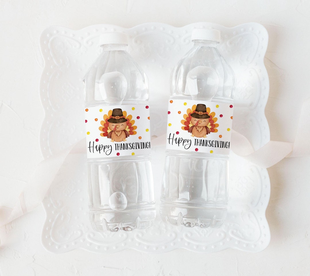 Happy Thanksgiving Water Bottle Label, Printable Fall Favor Tags ...