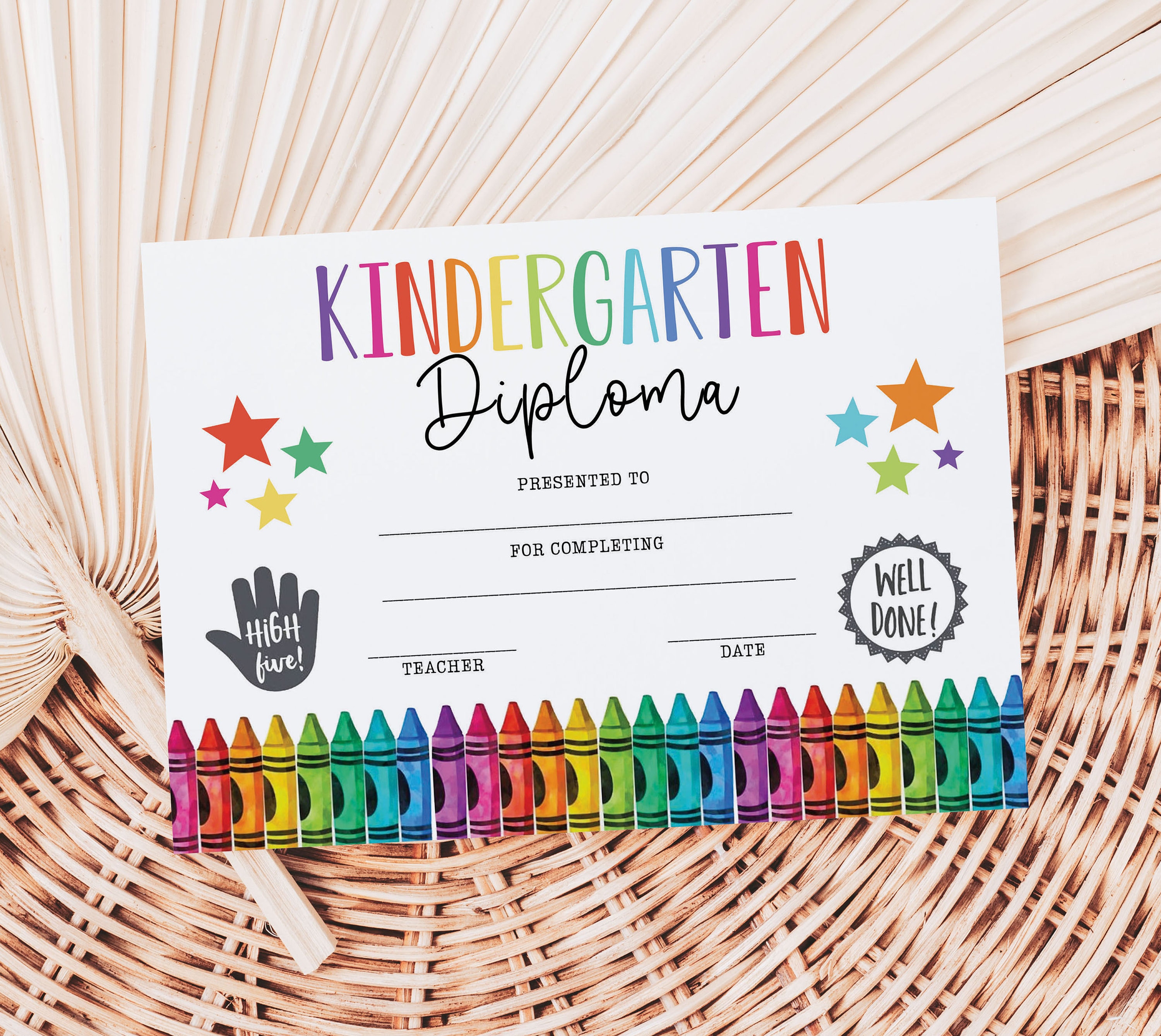 Kindergarten Diploma Card, Printable Kinder Graduation Certificate, End ...