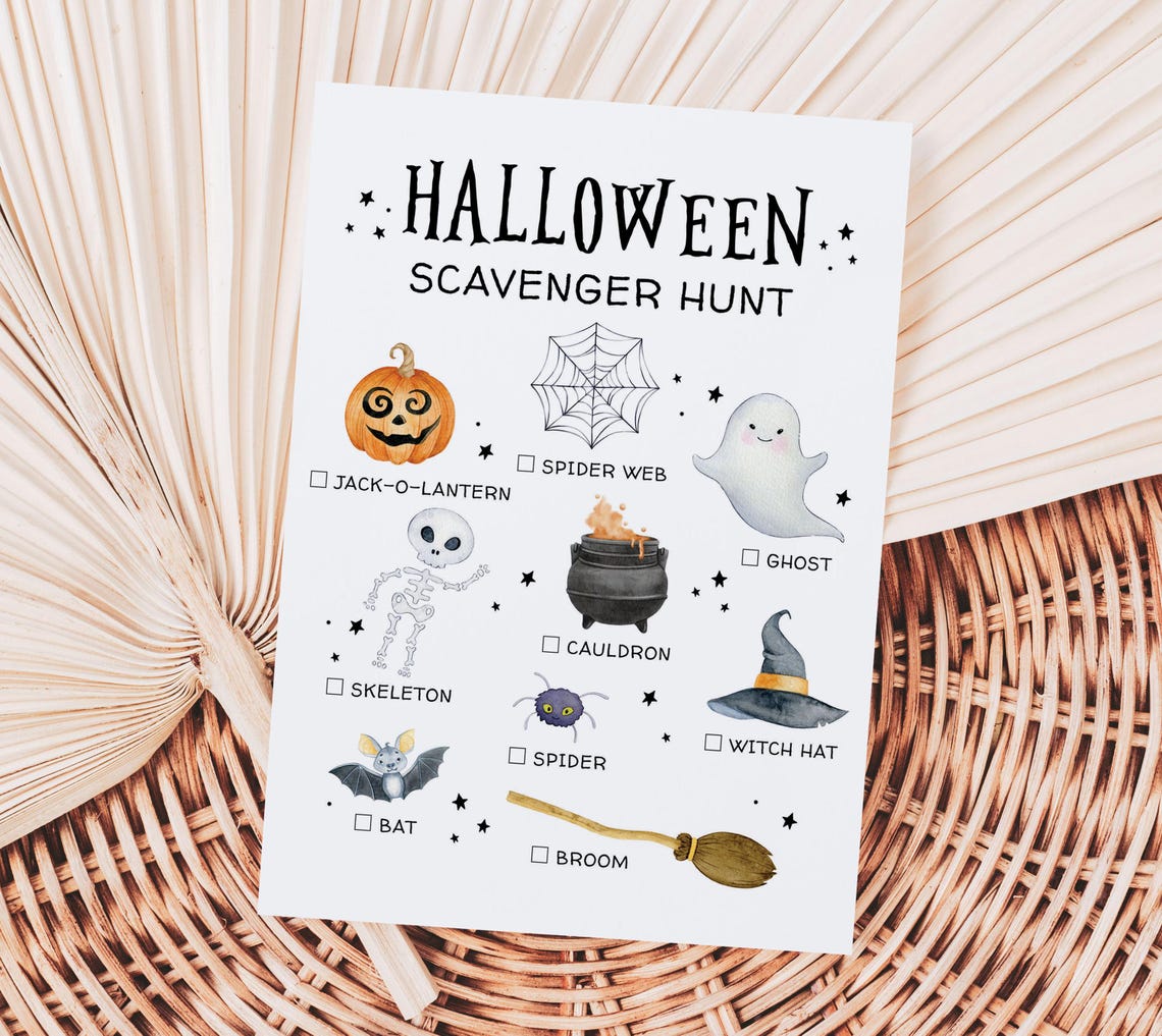 Halloween Scavenger Hunt Card, Kids Halloween Party Activity, Printable ...