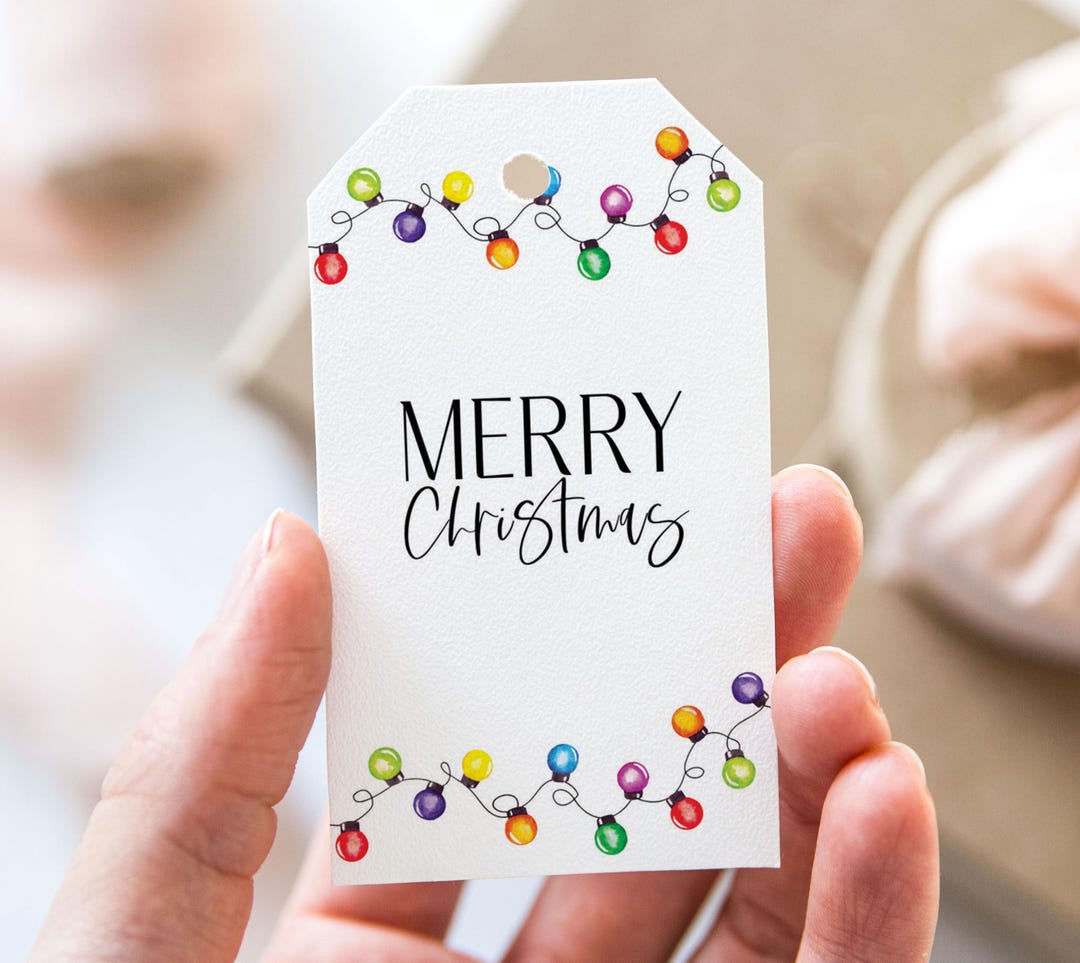 Merry Christmas Tag, Printable Merry Christmas Favor Tags, Colorful ...