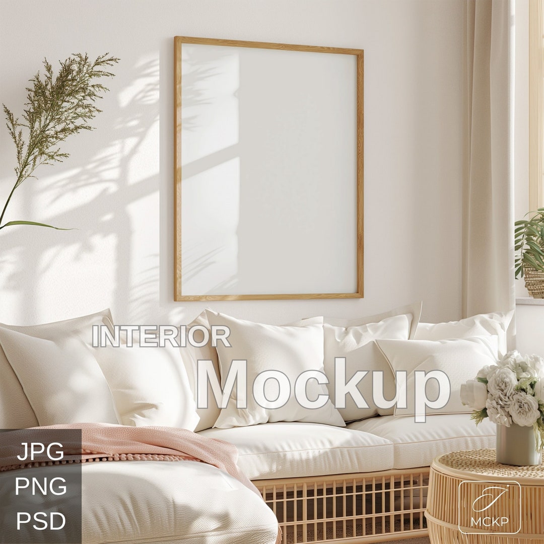 Single Frame Poster Mockup Boho Vertical Wood Frame 1 Frame Mockup ...