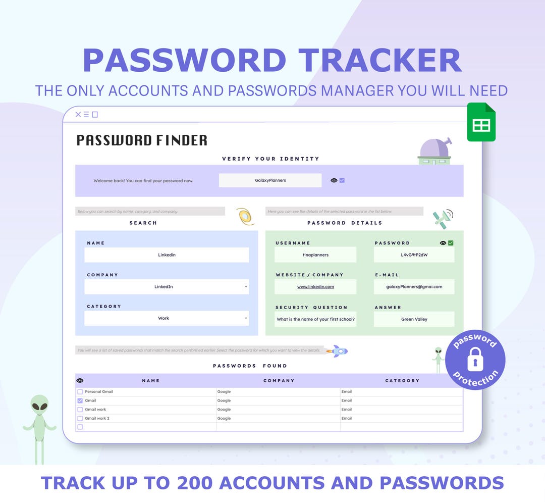 Password Tracker | Password Management Tool | Spreadsheet Template for ...