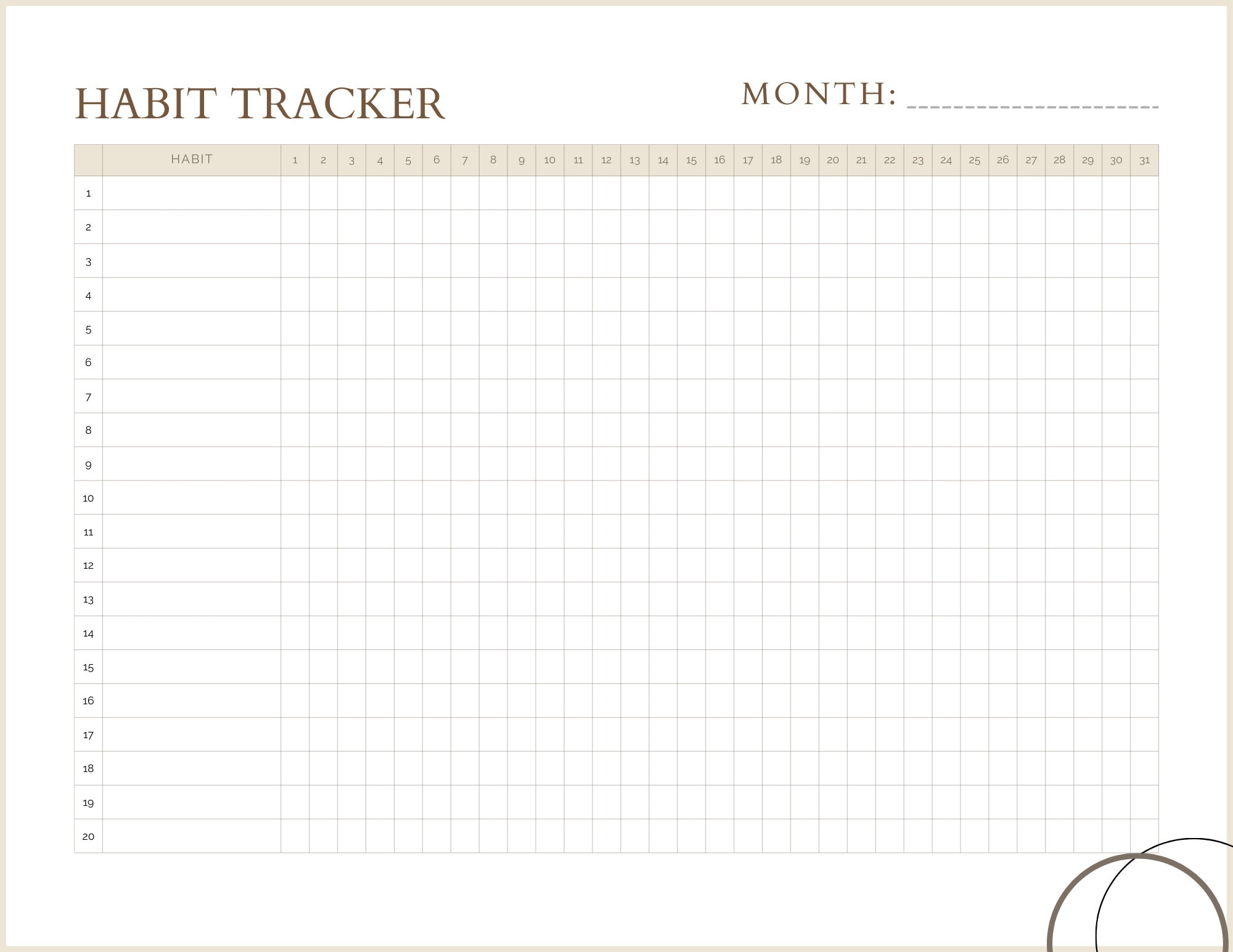 Monthly Habit Tracker Printable Landscape, Habit Tracker Template ...