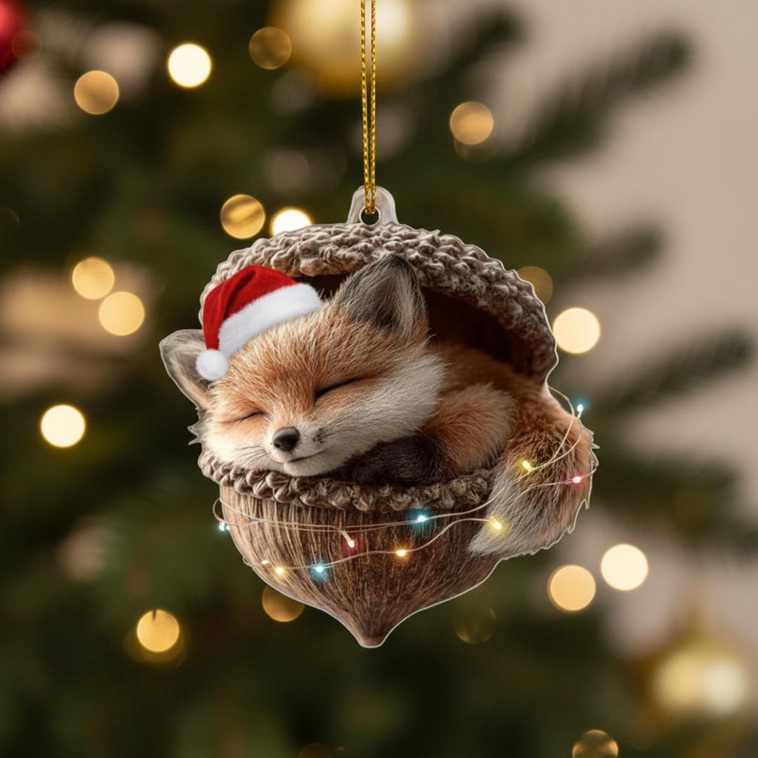 Fox Acrylic Christmas Ornament, Cute Animal Xmas Tree Ornament ...