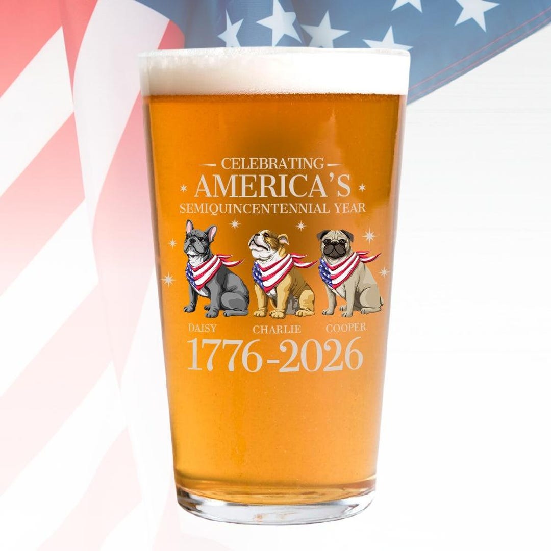 Personalized USA 250th Anniversary Beer Glass Patriotic Pint Beer Glass ...