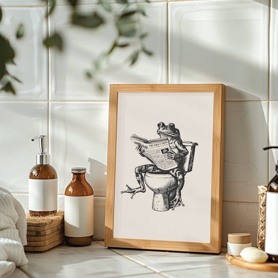 Frog on Toilet, Retro Frog Poster, Bathroom Wall Decor, Digital ...