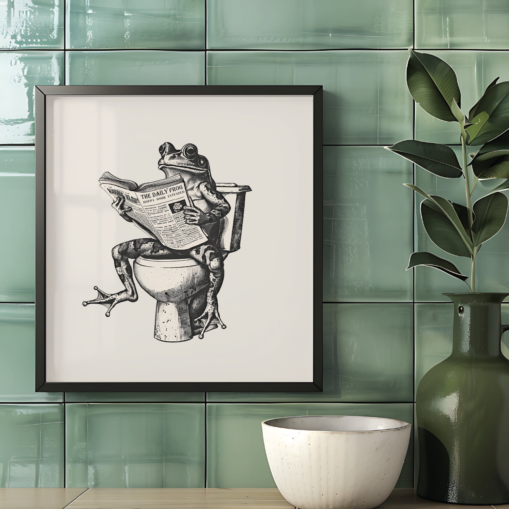 Frog on Toilet, Retro Frog Poster, Bathroom Wall Decor, Digital ...