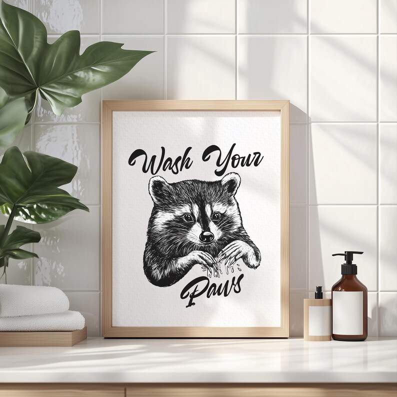 Retro Raccoon Poster, Bathroom Wall Decor, Digital Download, Raccoon ...
