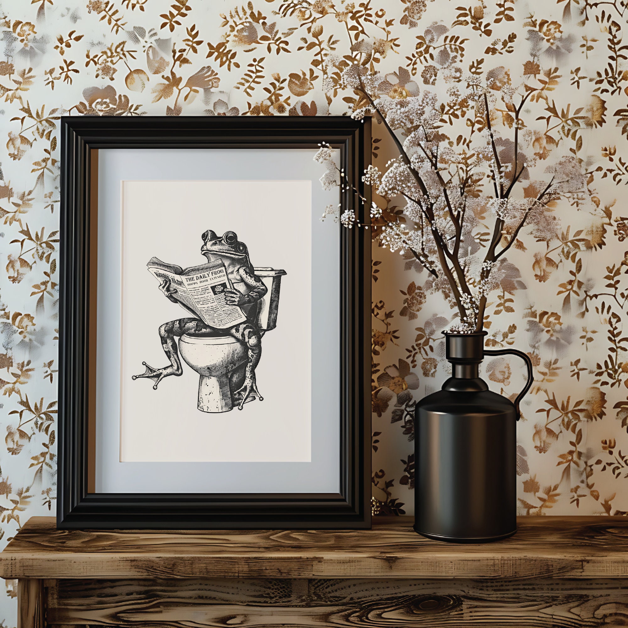 Frog on Toilet, Retro Frog Poster, Bathroom Wall Decor, Digital ...