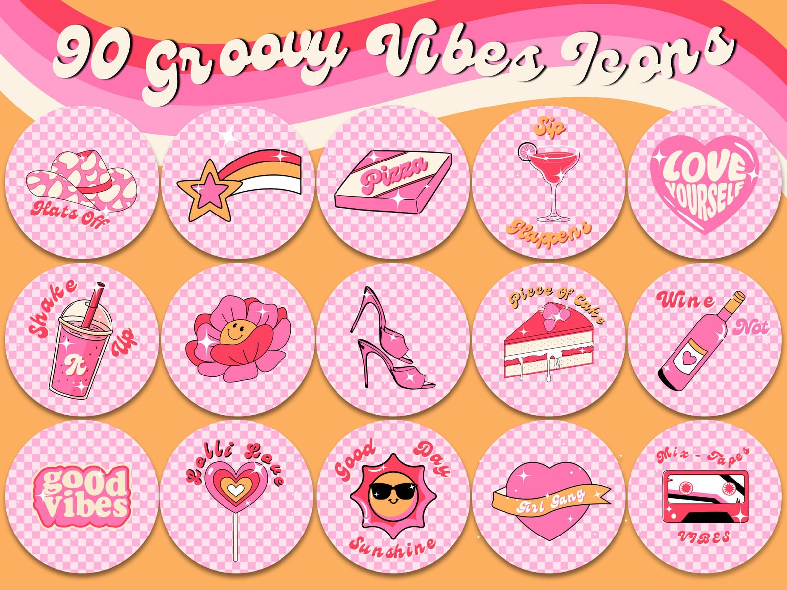 Retro Instagram Highlight Covers, Groovy Cover Icons, Colorful Story ...