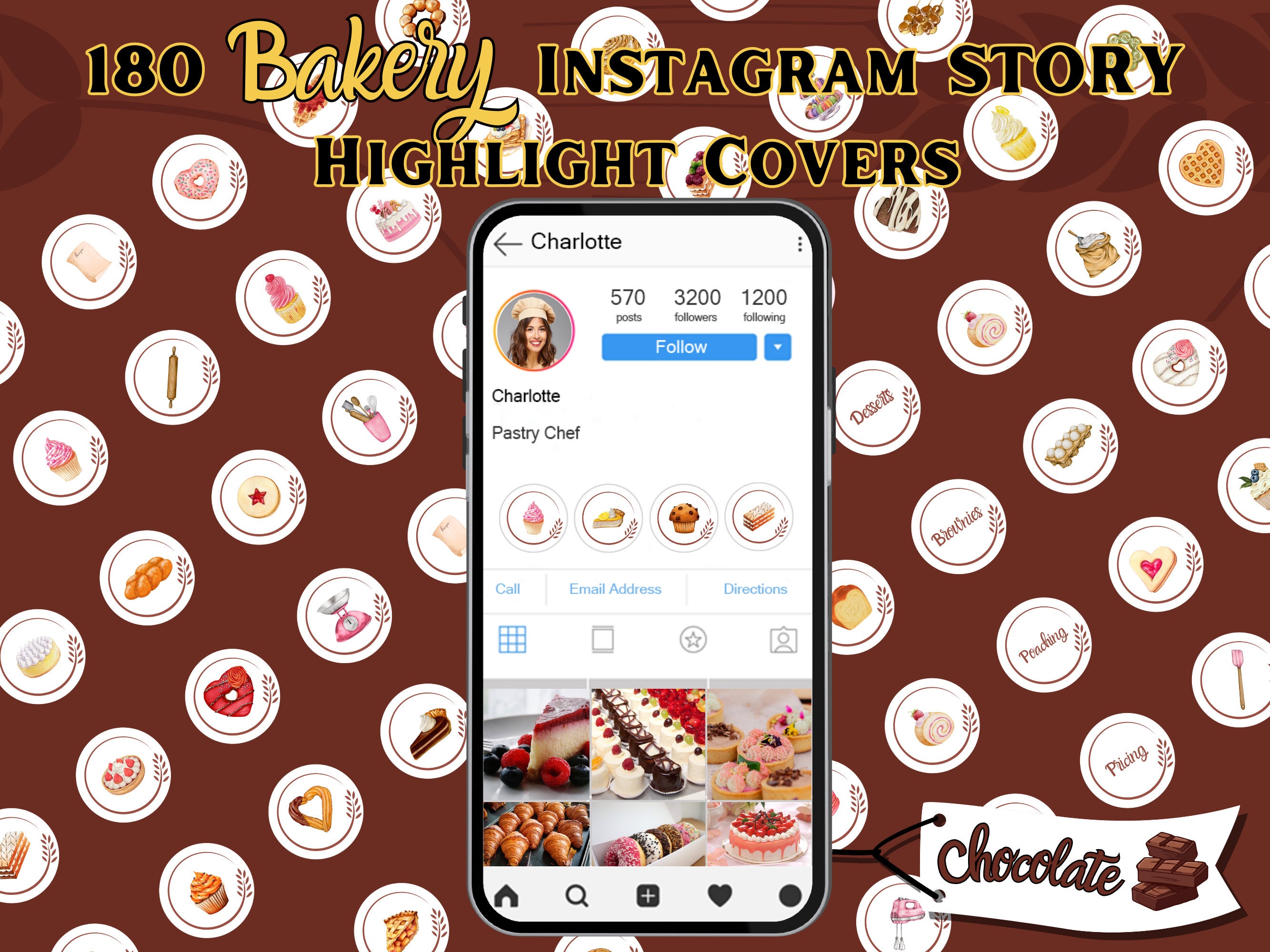 Bakery Instagram Highlight Covers, Watercolor Desserts IG Highlight ...