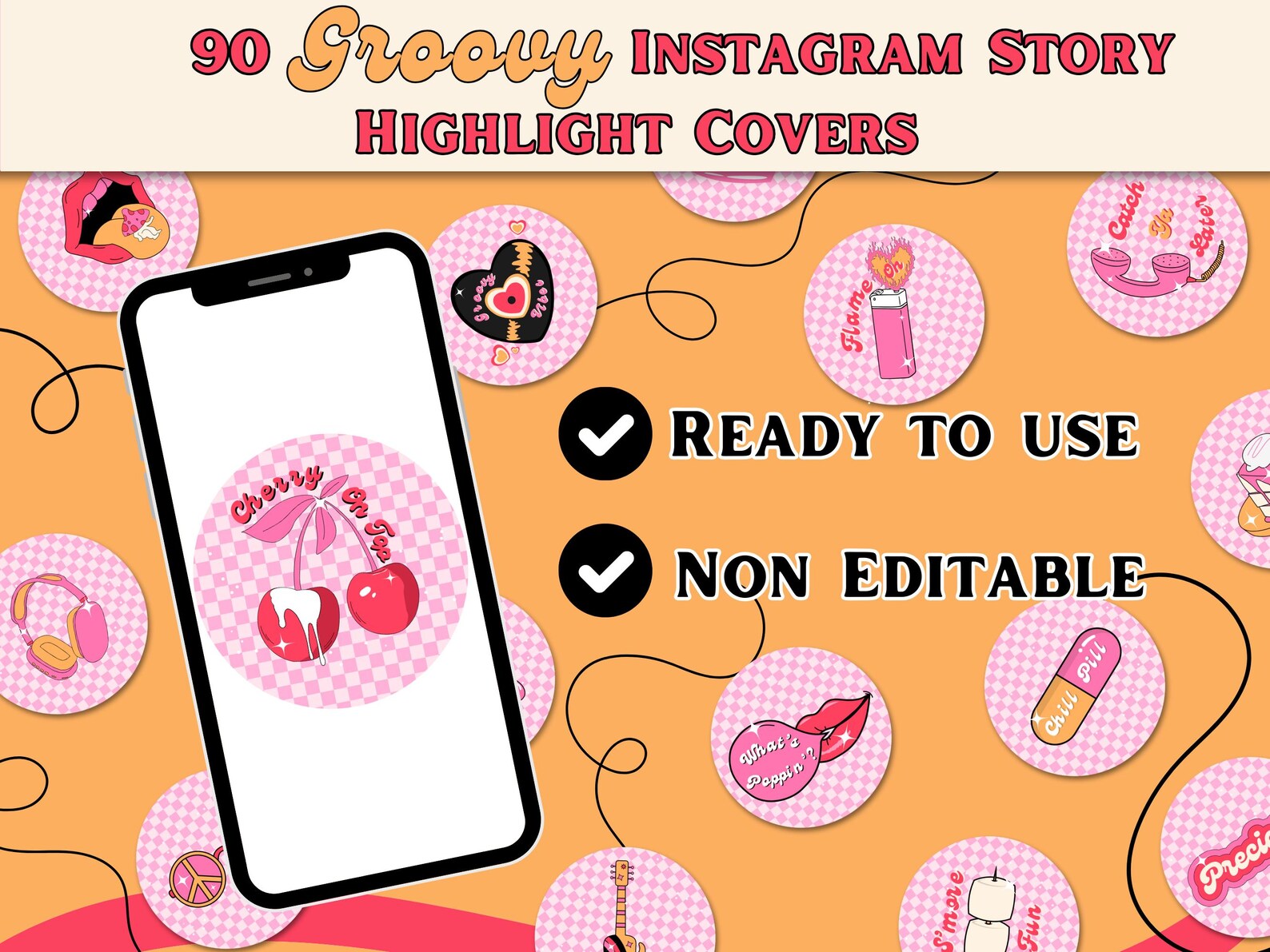 Retro Instagram Highlight Covers, Groovy Cover Icons, Colorful Story ...