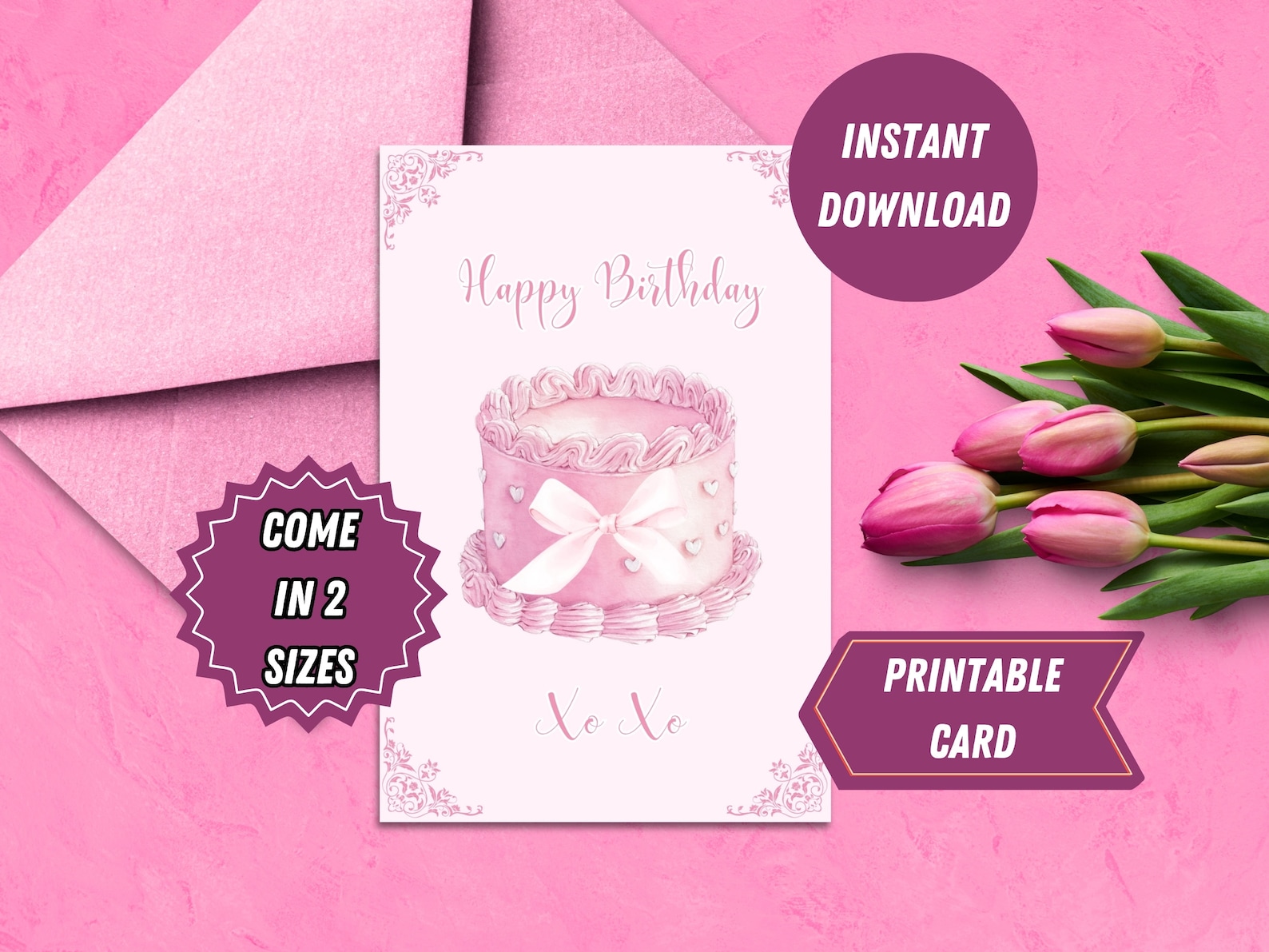 Coquette Birthday Card Printable Pink Greeting Card Girlfriend Gift ...