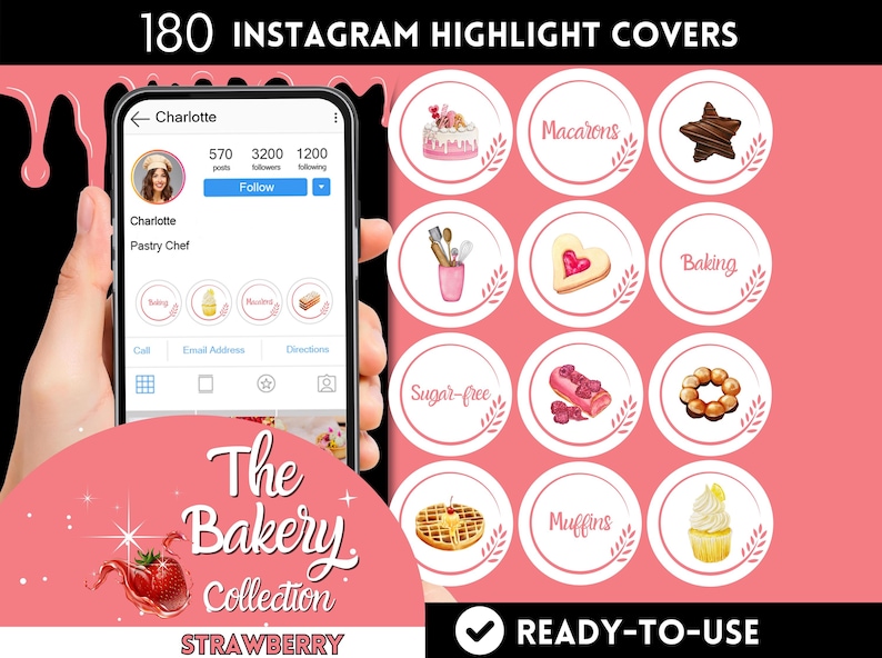Bakery Instagram Highlight Covers, Watercolor Cakes IG Highlight Icons ...