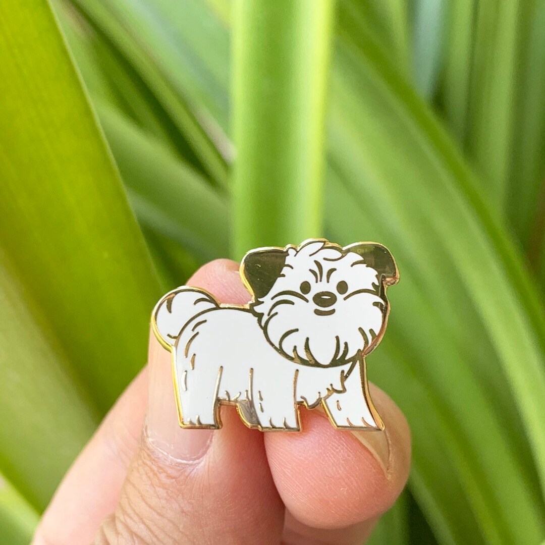Cute Little Dog - Hard Enamel Pin - Shiny Gold and White Shih Tzu - Etsy