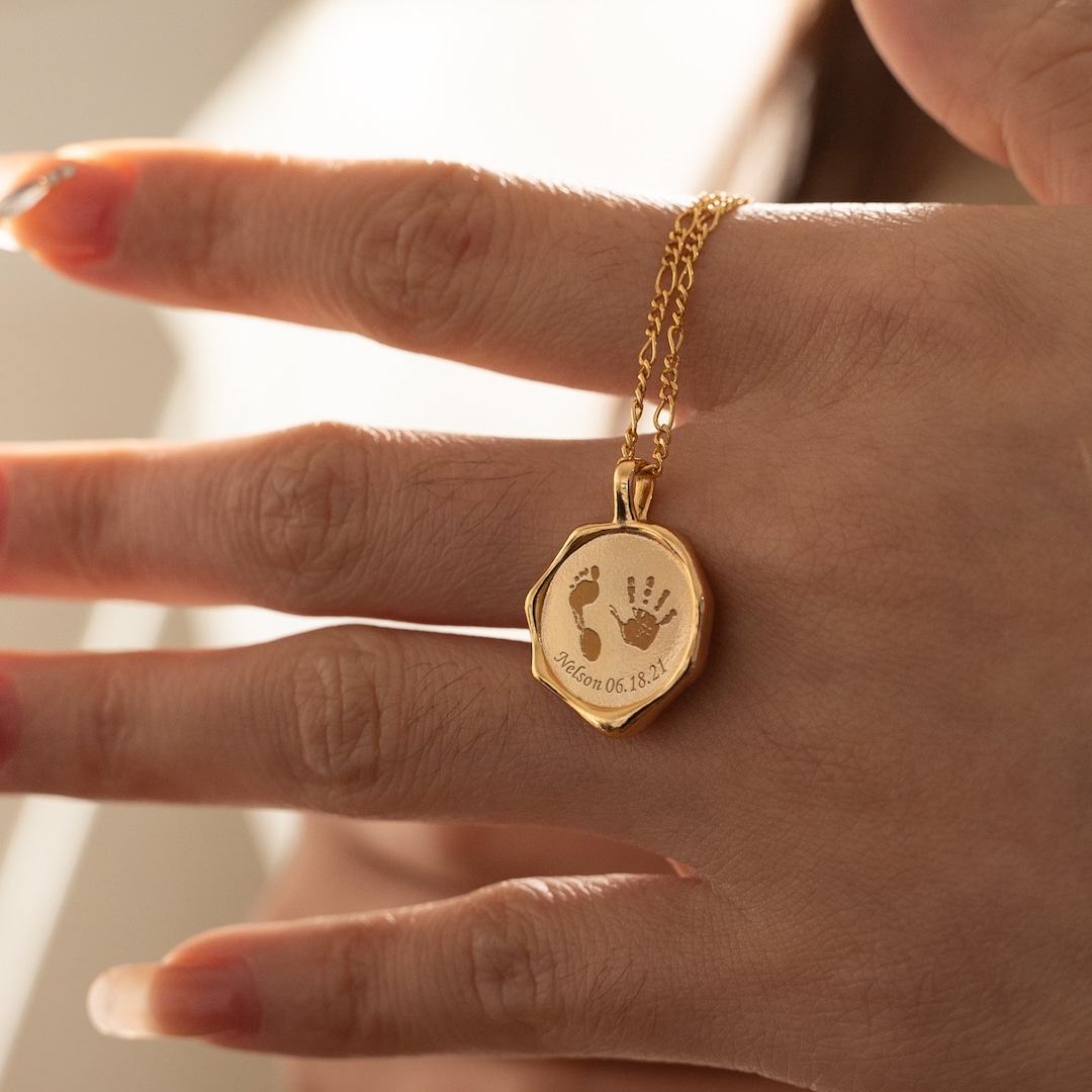 Actual Handprint Necklace, Custom Baby Footprint Necklace, Personalized ...