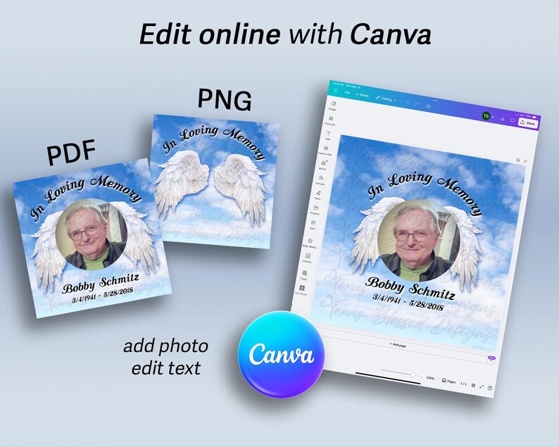 In Loving Memory Canva Template | Memorial Pin Button Template Clouds ...