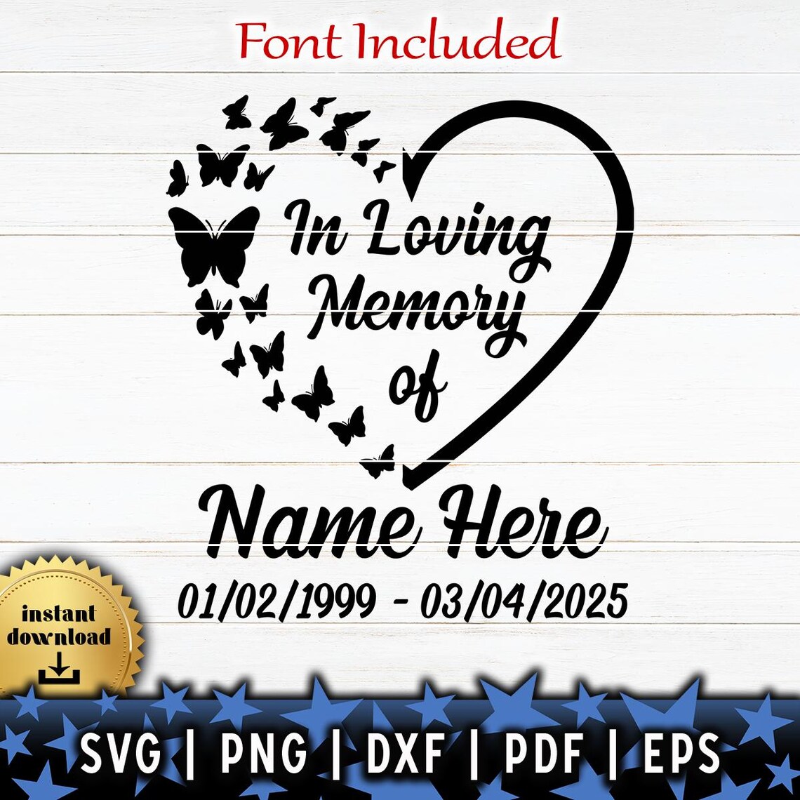 Butterfly Heart Memorial Design: in Loving Memory SVG, PDF, PNG - Etsy