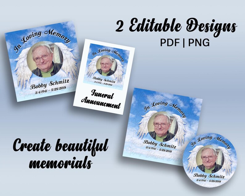 In Loving Memory Canva Template | Memorial Pin Button Template Clouds ...