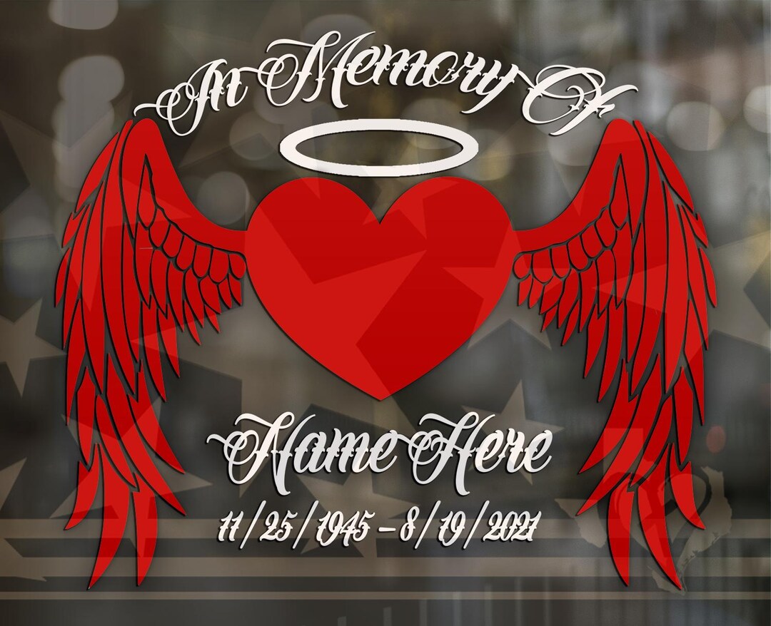 In Memory Angel Wings Vinyl Decal Beautiful Memorial for Loved One ...