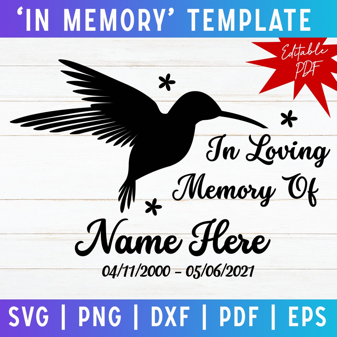 In Loving Memory Hummingbird SVG Hummingbird in Memory Funeral Design ...