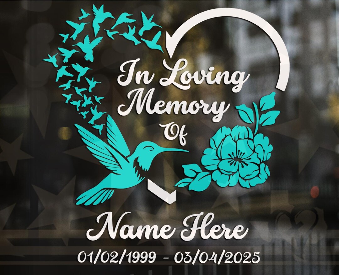 In Loving Memory Hummingbird Heart Vinyl Decal | Memorial Vinyl Decal ...
