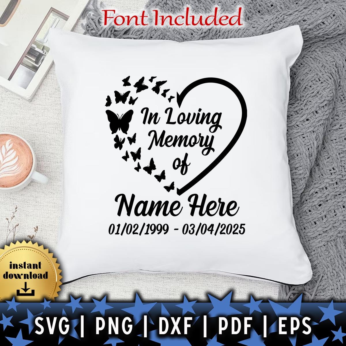 Butterfly Heart Memorial Design: in Loving Memory SVG, PDF, PNG - Etsy