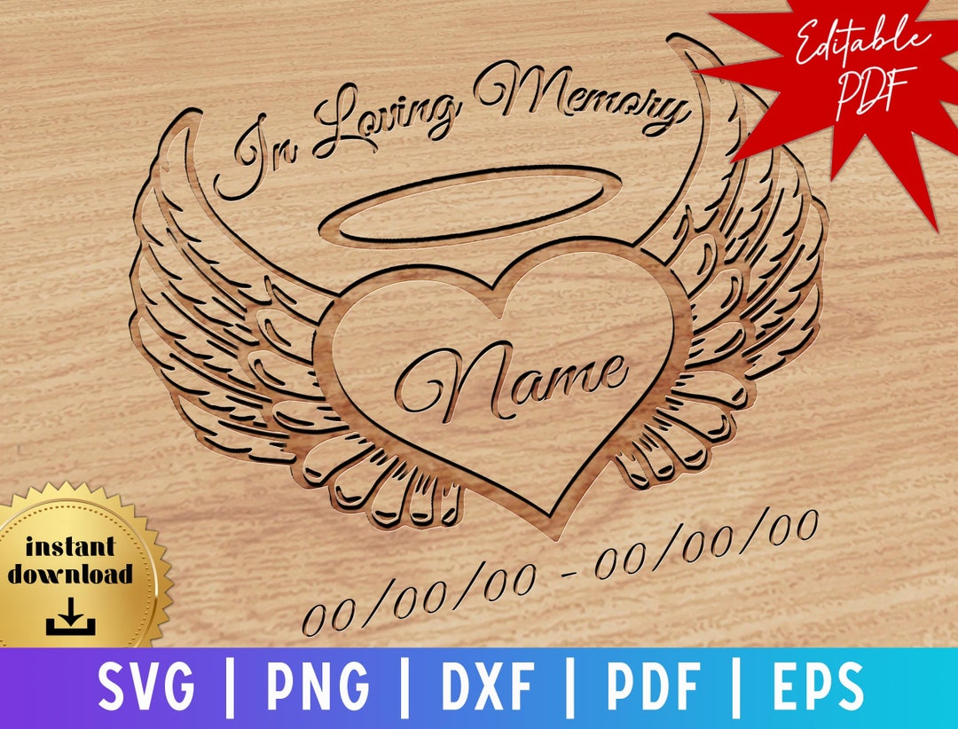 In Loving Memory Heart Halo SVG Heart Wings in Memory Funeral Design ...