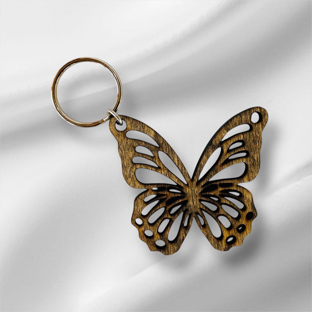 Butterfly Wood Laser Cut Custom Butterfly Keychain | Natural Wood ...