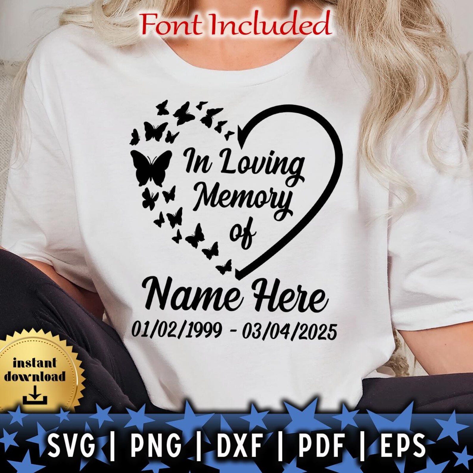 Butterfly Heart Memorial Design: in Loving Memory SVG, PDF, PNG - Etsy