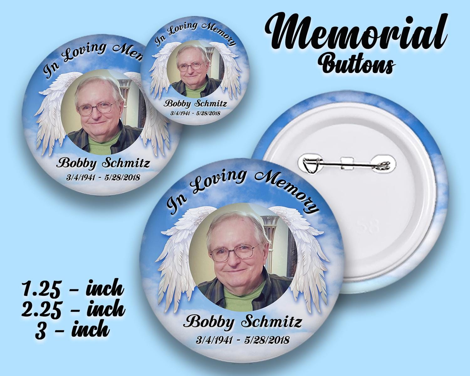 Memorial Funeral Button Pins | in Loving Memory Button Memorial Button ...