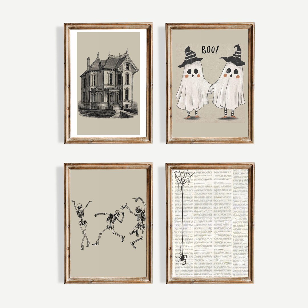 Vintage Halloween Printable Wall Art Set of 4 | Halloween Decor | Fall ...