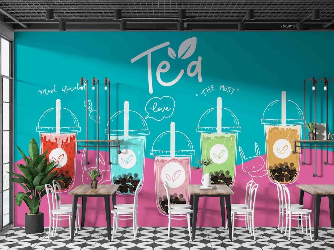 3D Bubble Milk Tea Shop Background Wall Mural Removable Peel and Stick ...