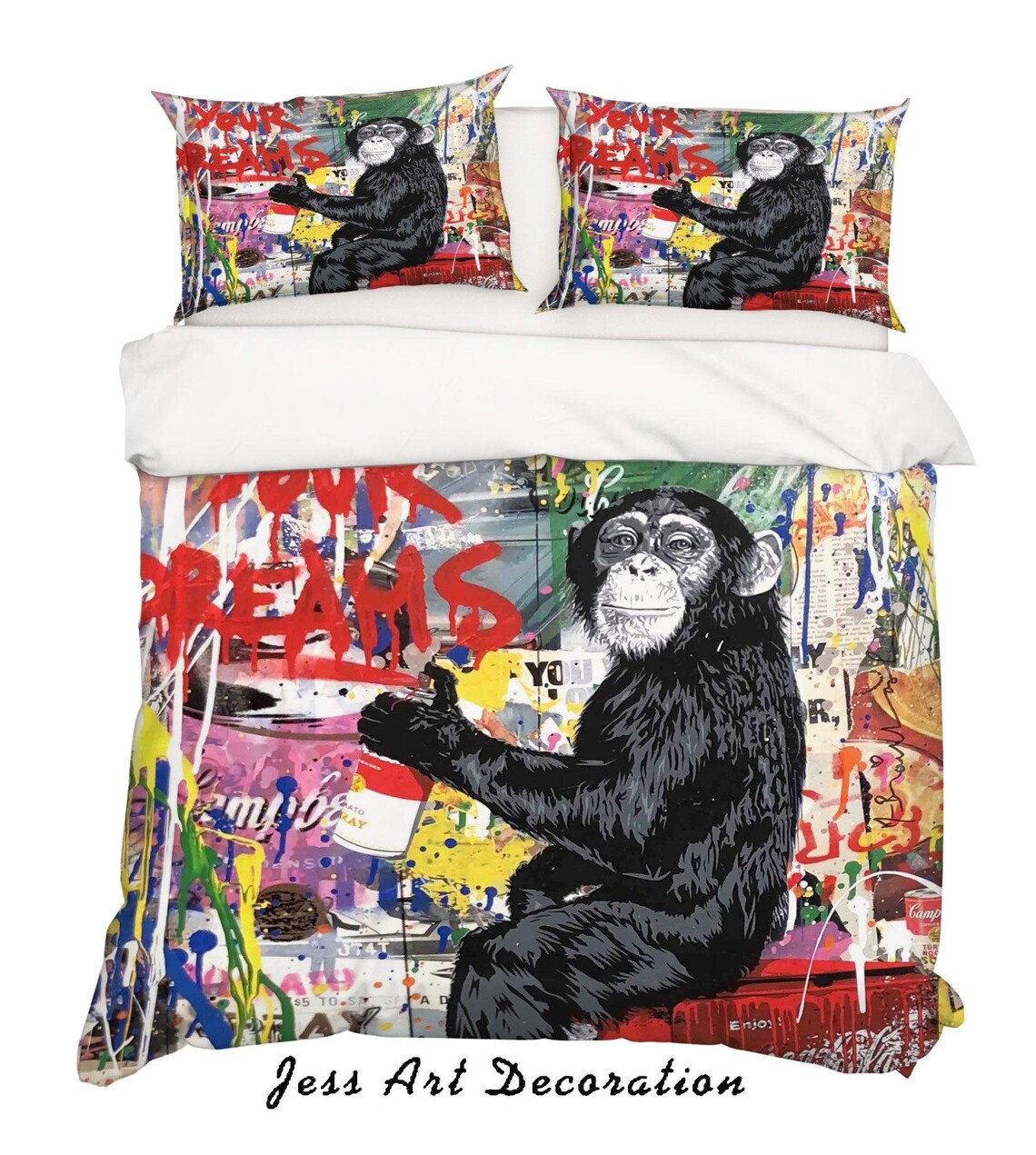 3D Gorilla Colorized Graffiti Bedding Set Quilt Cover With Pillowcases ...