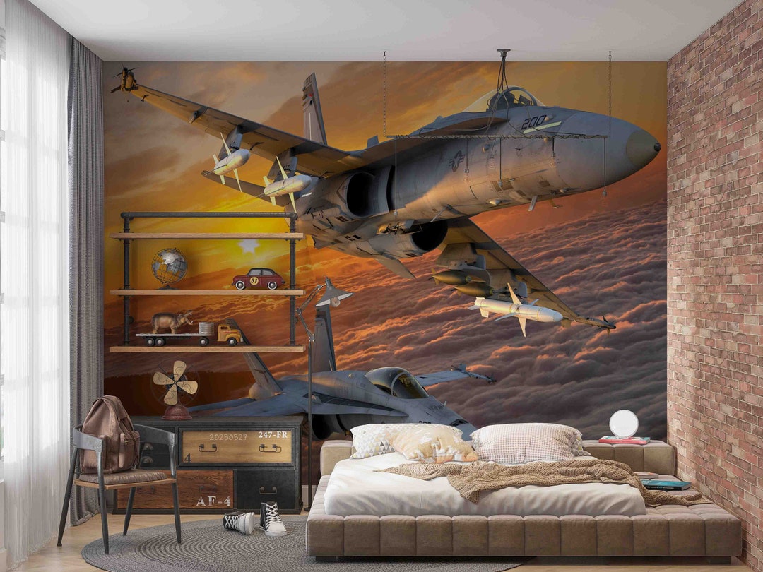 3D Sunset Sky Clouds Airplane Wall Mural Removable Peel and Stick Self ...