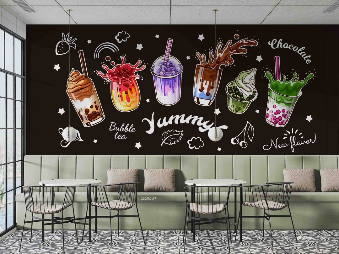 3D Bubble Milk Tea Ice Cream Shop Wall Mural Removable Peel and Stick ...