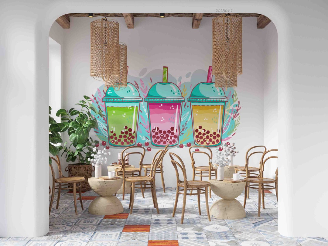 3D Bubble Milk Tea Ice Cream Shop Wall Mural Removable Peel and Stick ...