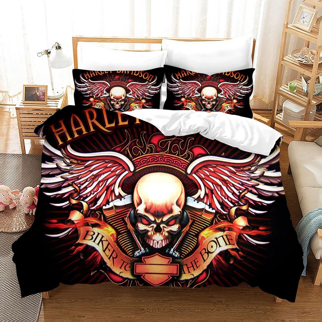 3D Skull Wings Harley-davidson Bedding Set Quilt Cover With Pillowcases ...