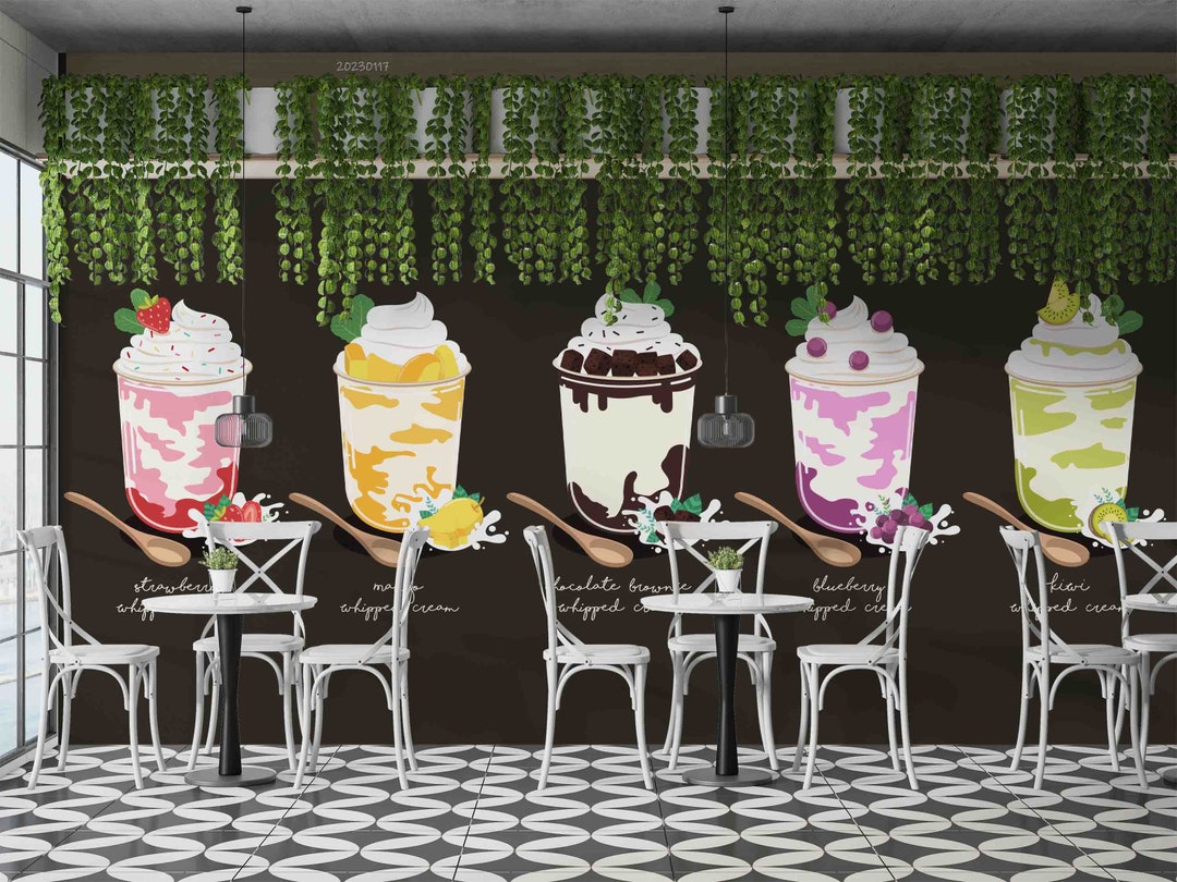 3D Bubble Milk Tea Ice Cream Shop Wall Mural Removable Peel and Stick ...