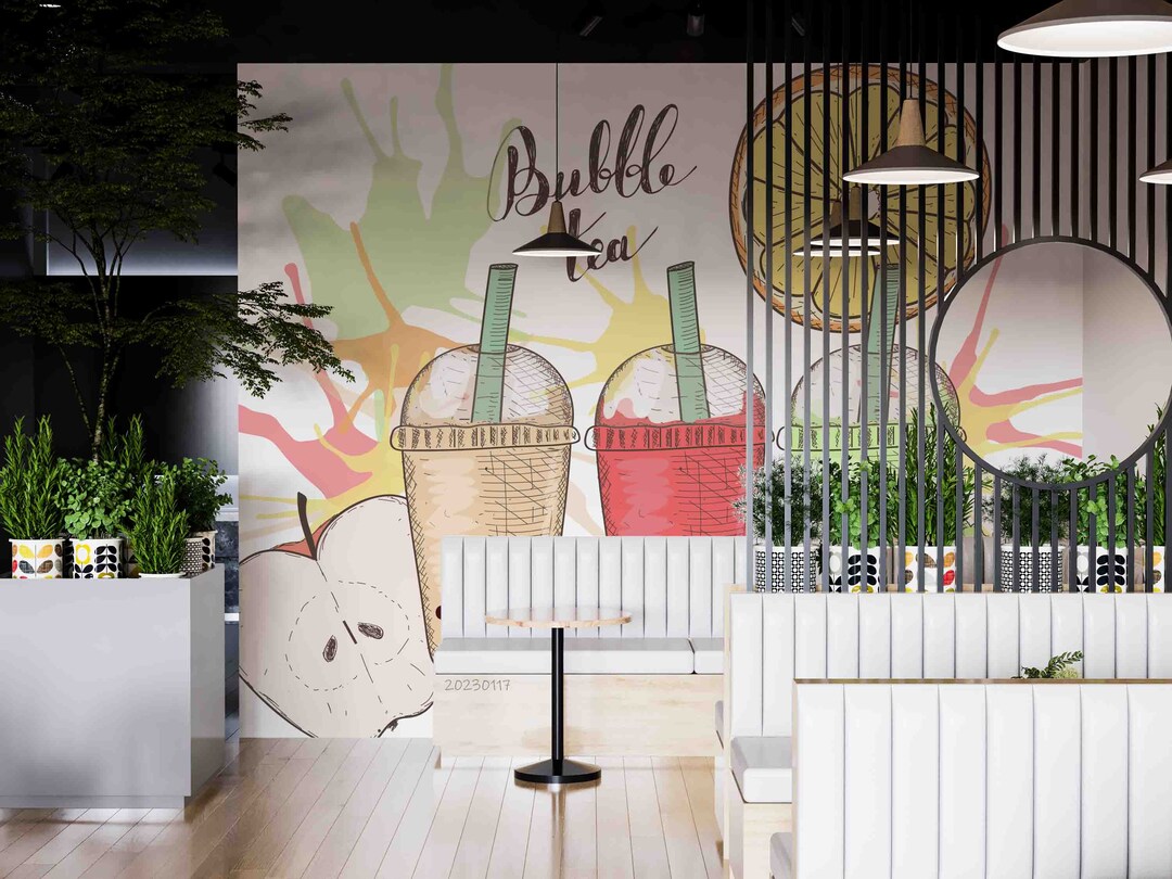 3D Juice Bubble Milk Tea Shop Wall Mural Peel and Stick Wall Decor ...