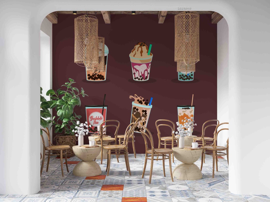 3D Bubble Milk Tea Ice Cream Shop Wall Mural Removable Peel and Stick ...