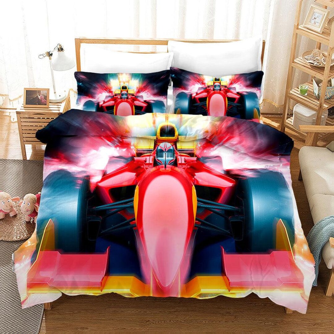 3D F1 Red Racing Car Bedding Set Quilt Cover With Pillowcases, Queen ...
