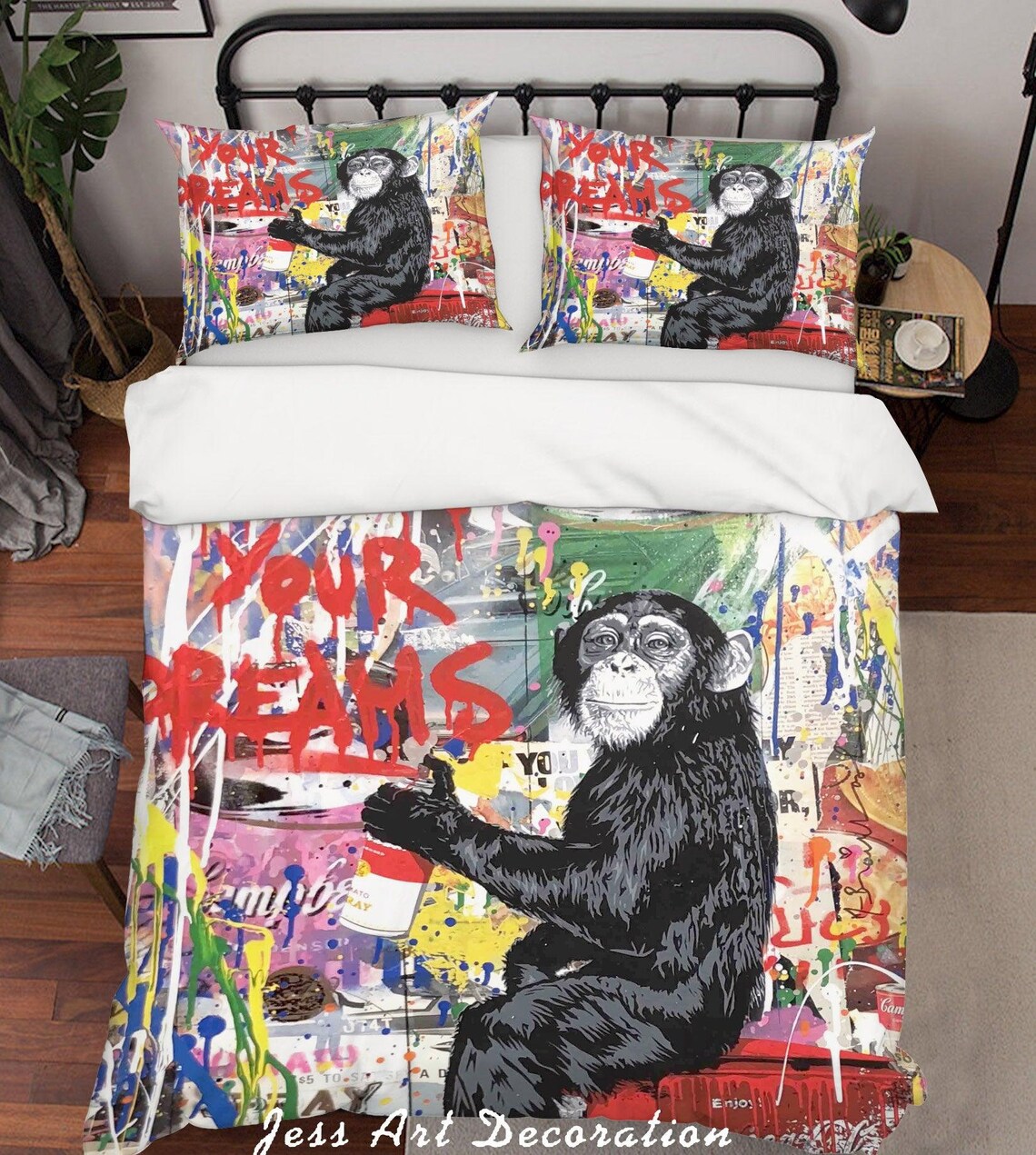 3D Gorilla Colorized Graffiti Bedding Set Quilt Cover With Pillowcases ...